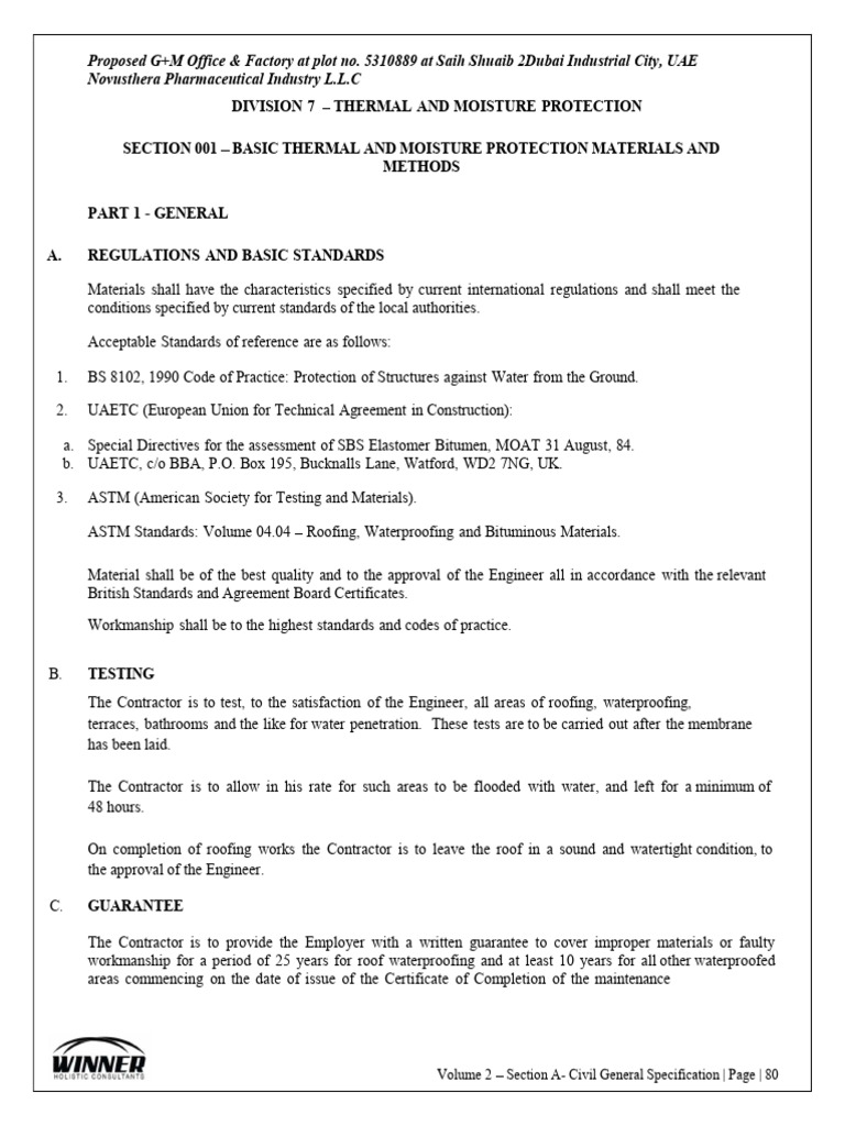 Thermal & Moisture Protection Specs | PDF | Building Engineering | Building Materials