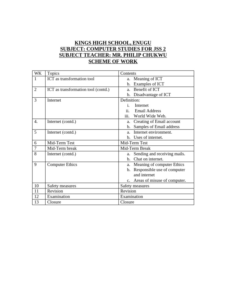 3rd Term Scheme of Work JSS 2 | PDF | World Wide Web | Internet & Web