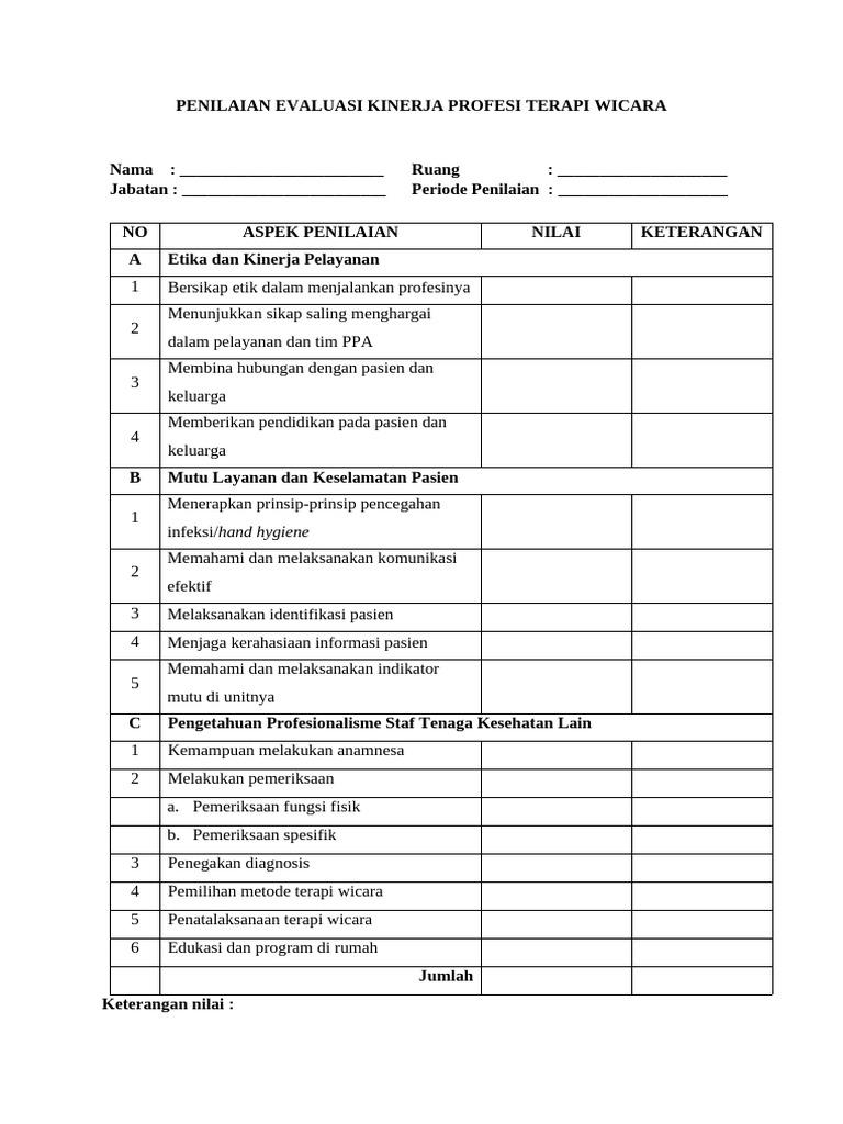 Form Evaluasi Penilaian Terapi Wicara | PDF