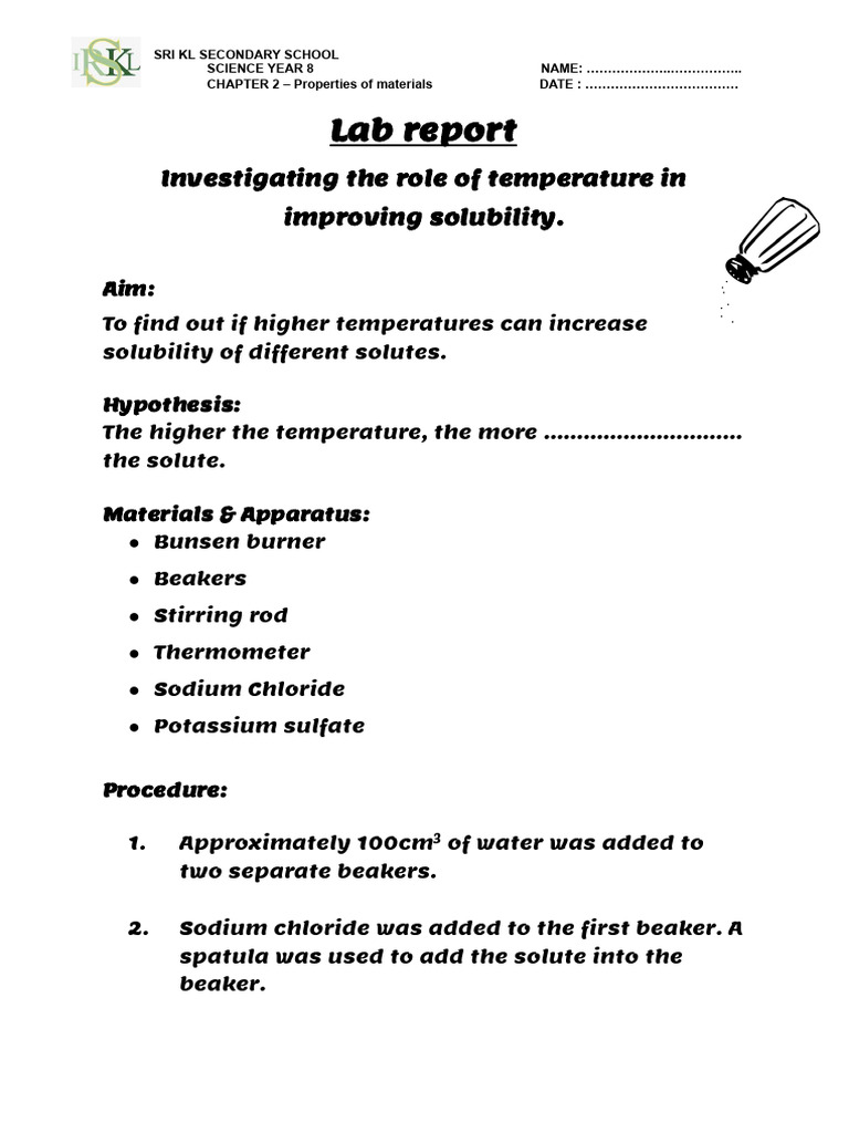 Lab Report (Solubility+temperature) | PDF | Solubility | Sodium