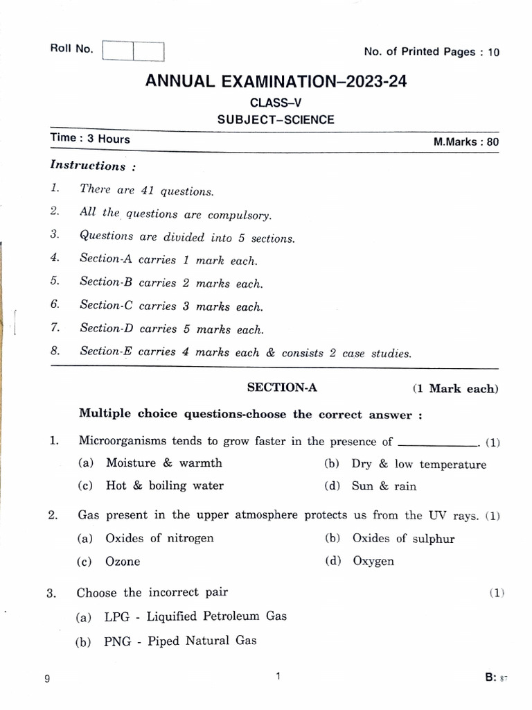 Annual Science Exam (23-24) | PDF | Natural Gas | Earth
