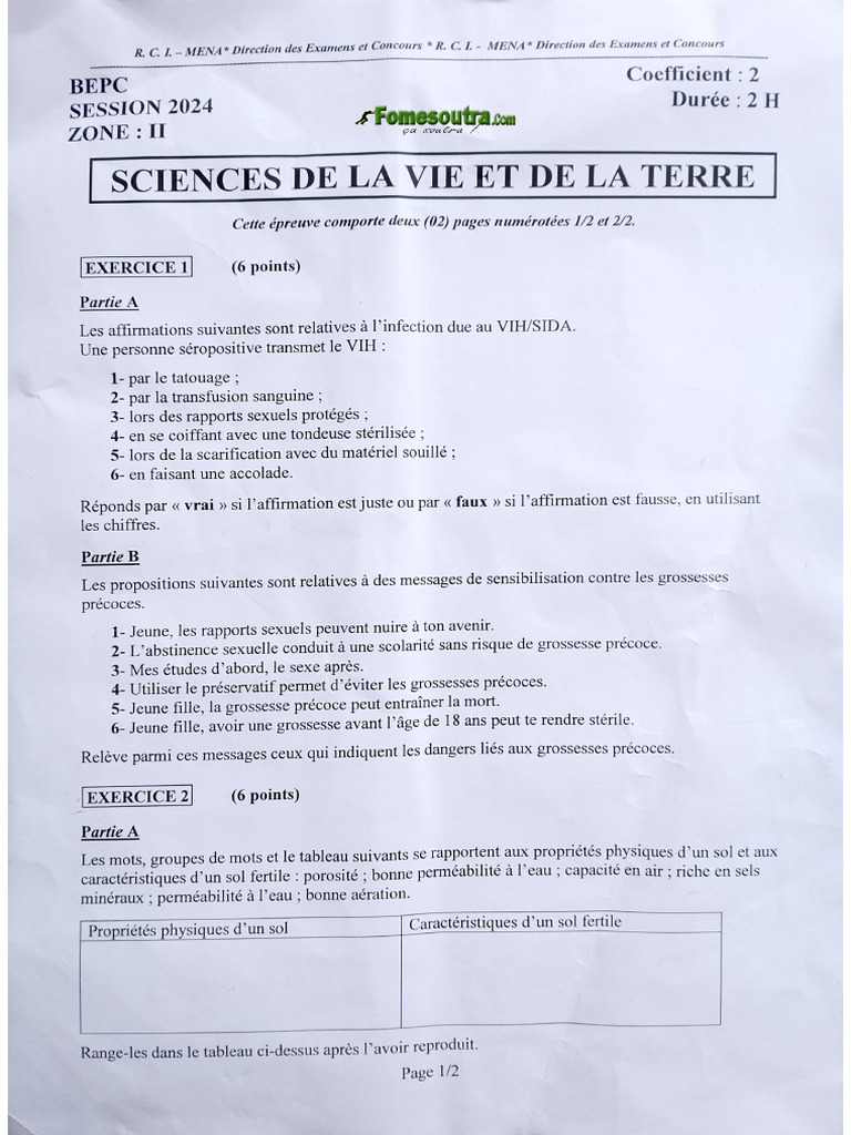 Bepc 2024 Zone 2 SVT | PDF