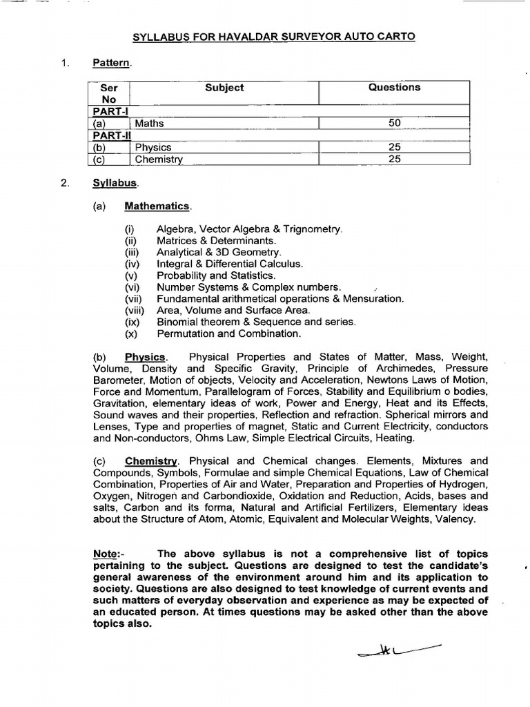 Syllabus For Havaldar Surveyor Auto Carto | PDF