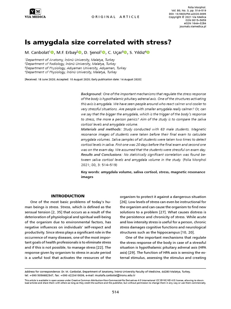 Canbolat Taille de L'amygdale Et Stress | PDF | Stress (Biology ...