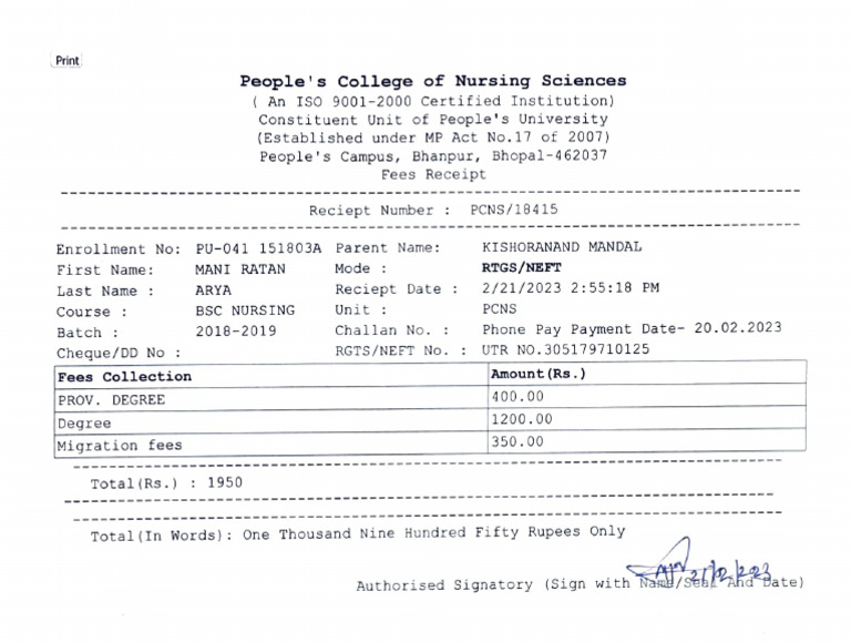 Mani Receipt Migration | PDF