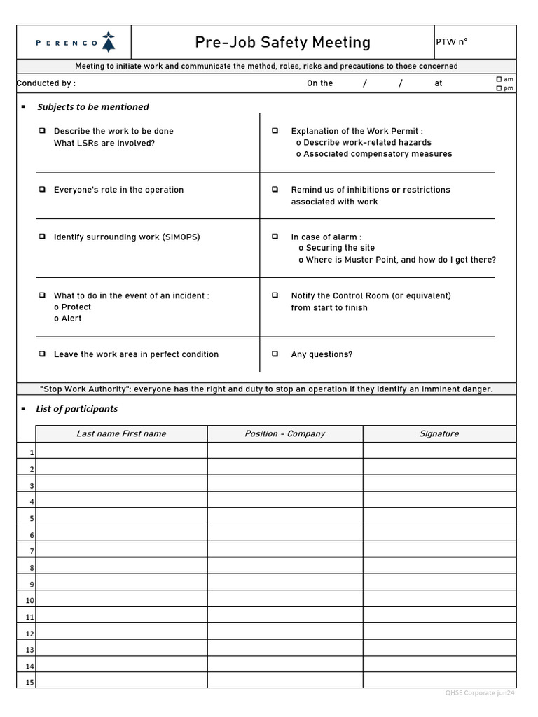 PJSM Formulaire En | PDF