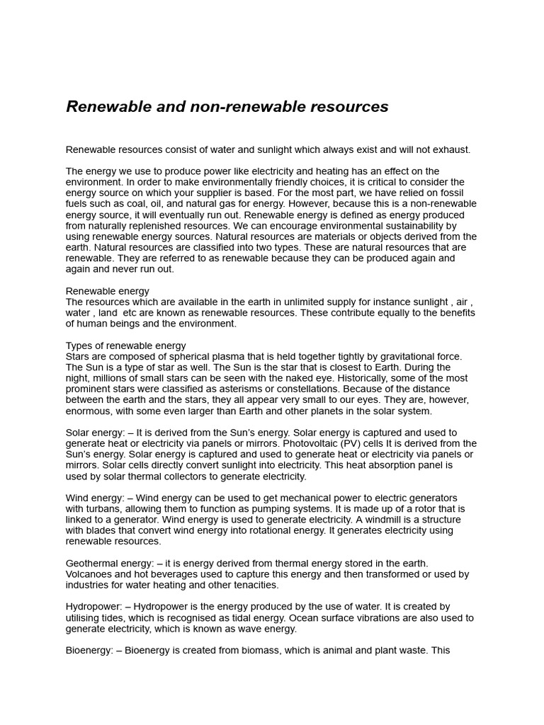 Renewable vs Non-Renewable Resources | PDF | Renewable Energy | Energy ...