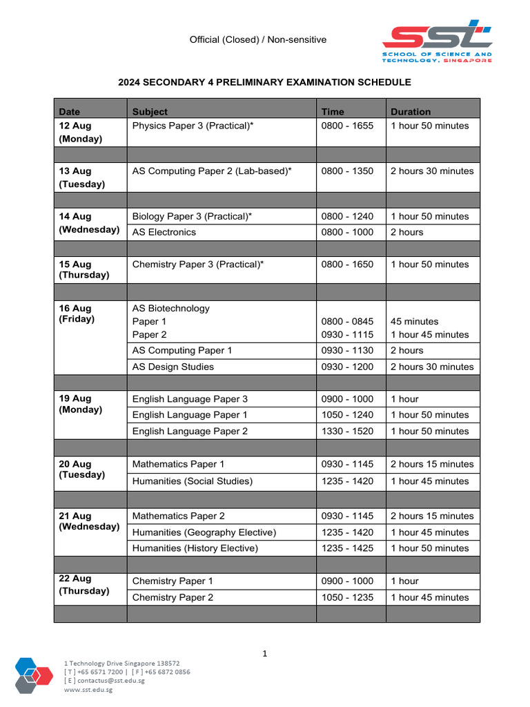 2024 S4 Prelim Exam Schedule | PDF