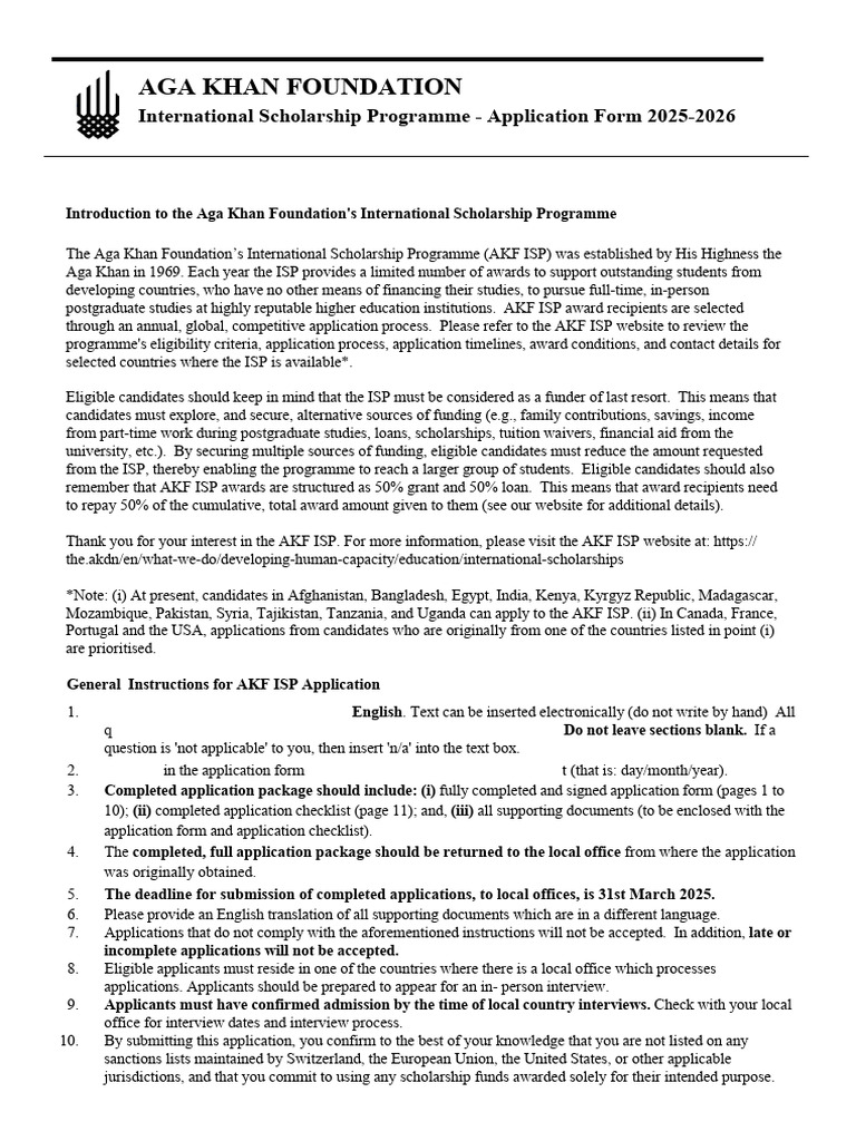 2025-2026 AKF ISP Application Form | PDF | Expense | Graduate Record ...