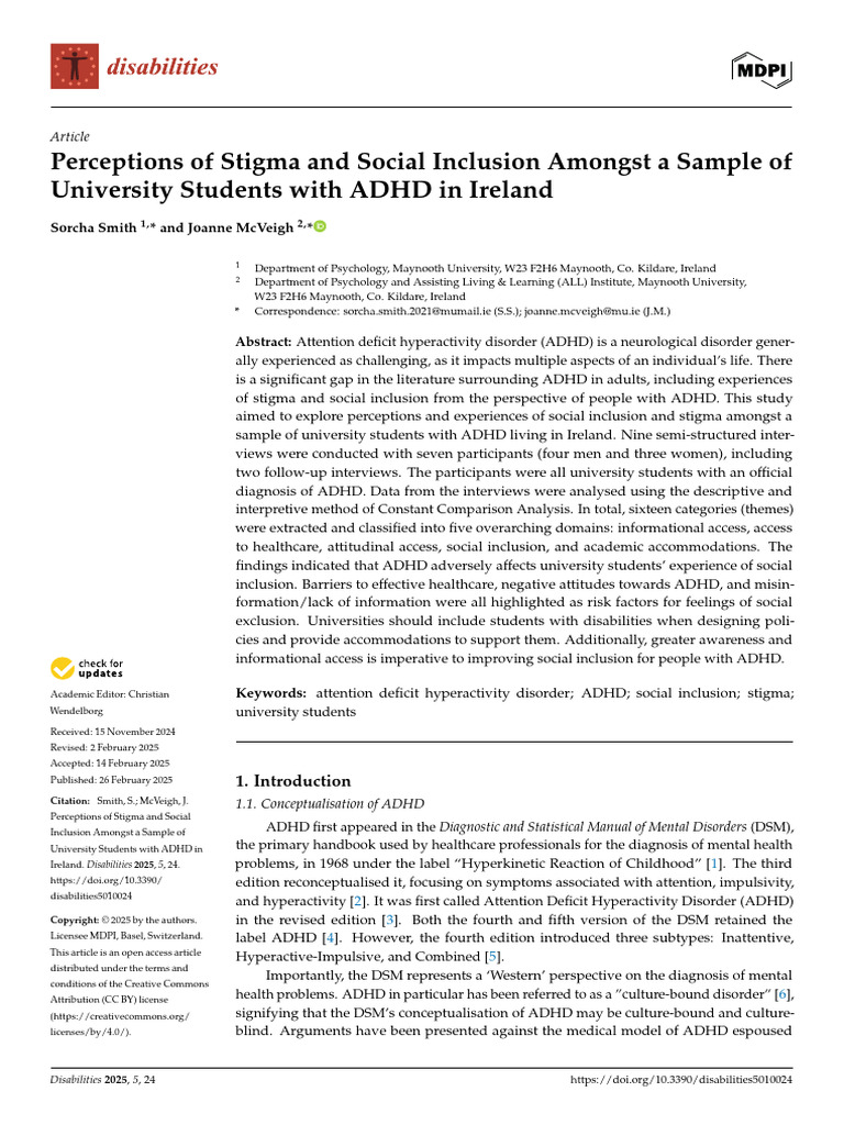 Disabilities 05 00024 v2 | PDF | Attention Deficit Hyperactivity Disorder | Mental Disorder