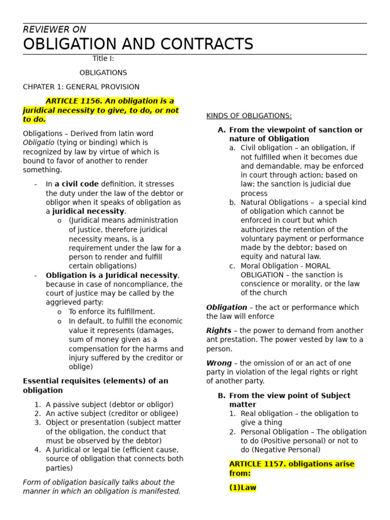 Obligation and Contracts | PDF | Law Of Obligations | Legal Liability