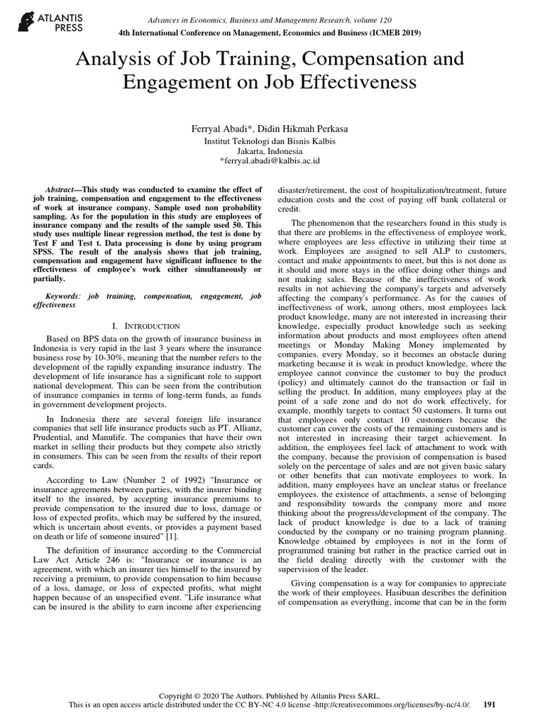 Analysis of Job Training Compensation An | PDF | Insurance | Goal