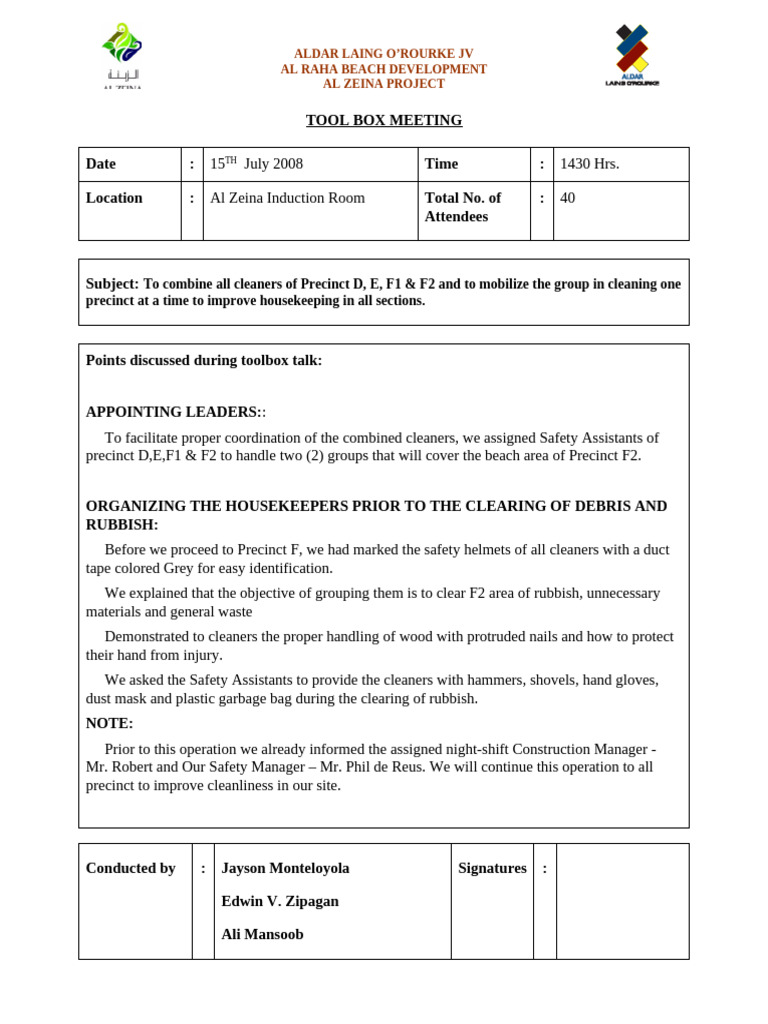 TOOL BOX MEETING - SNair - 014090 | PDF