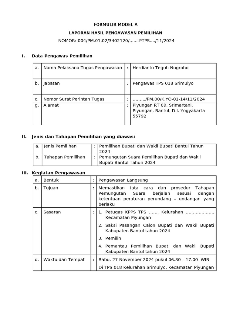 Laporan Pengawasan Pemungutan Suara 2024 | PDF