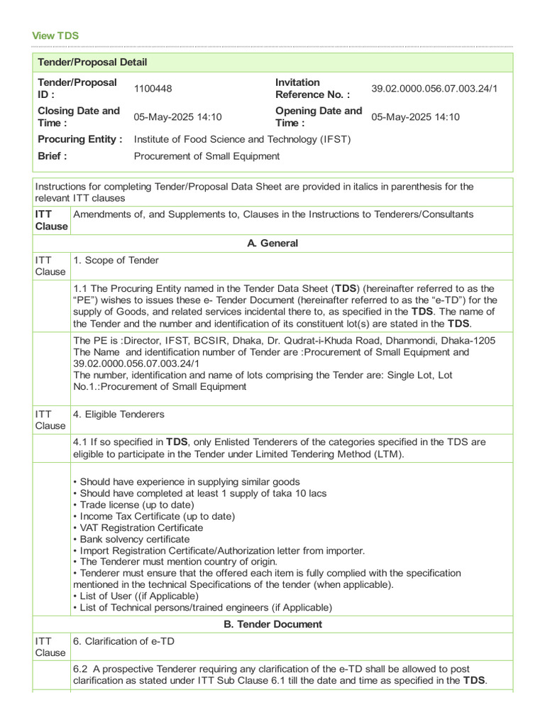 section2_Tender Data Sheet (TDS) (11) | PDF | Taxes | Specification ...