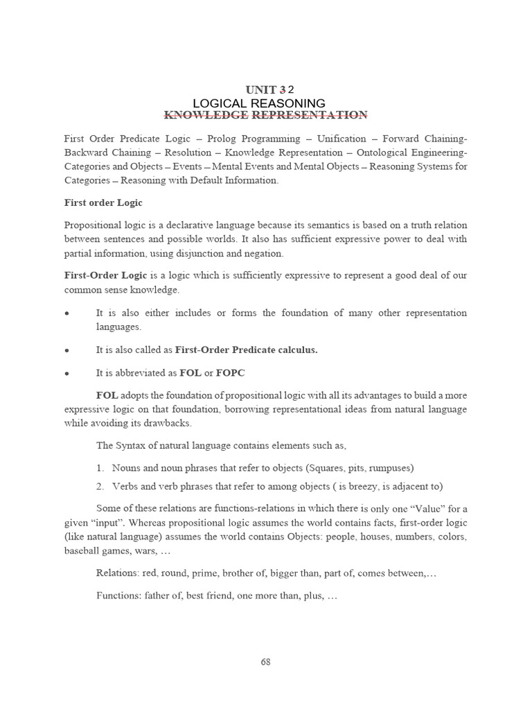 UNIT-2 Logical Reasoning | PDF | Interpretation (Logic) | First Order Logic