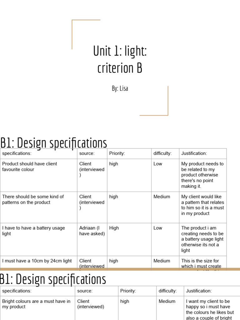 Light - MYP 3 - Design - Unit 1 - Light! - Criterion B | PDF
