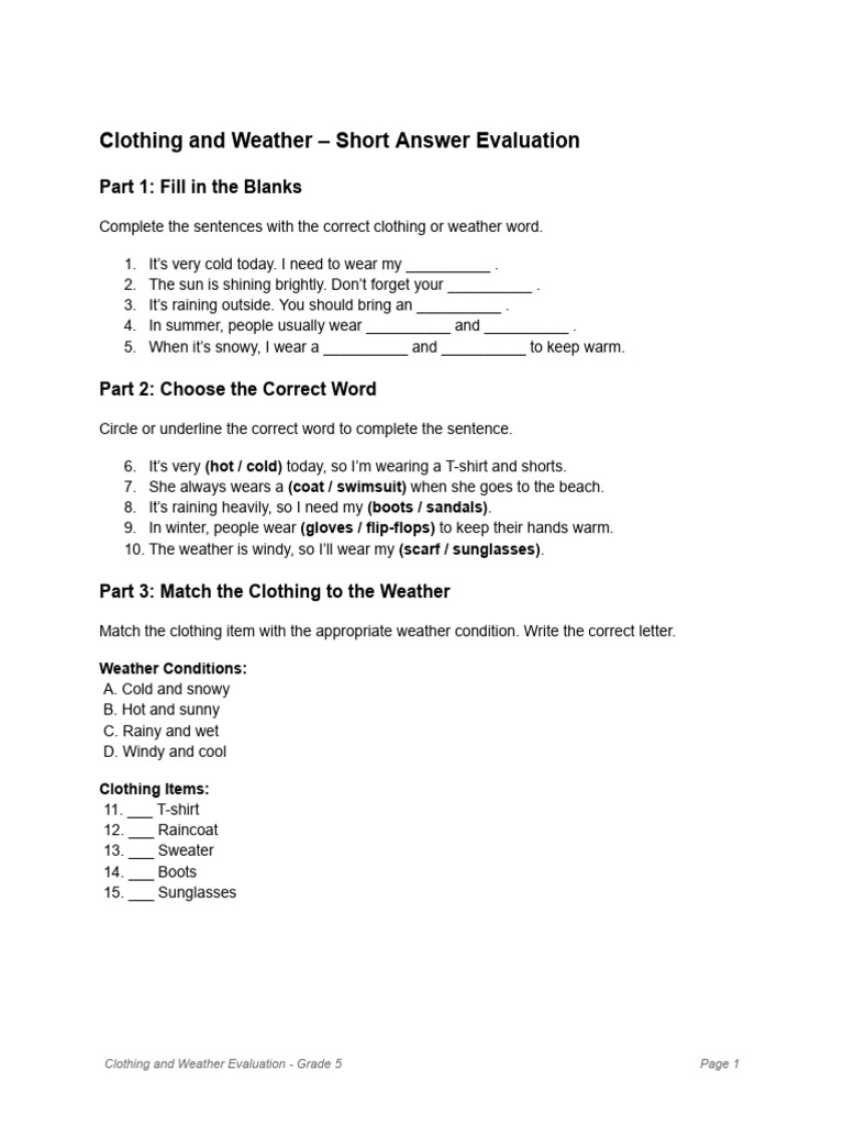Clothing and Weather Evaluation | PDF