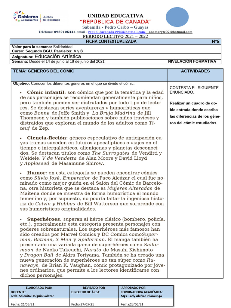 2DO BGU FICHA 5 y 6 ED. ARTISTICA | PDF | Cómics | Superhéroes