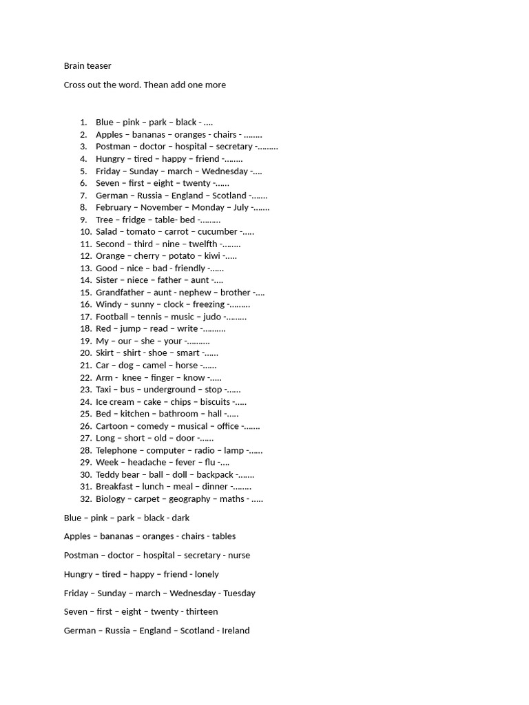 Brain Teaser | PDF | Meal