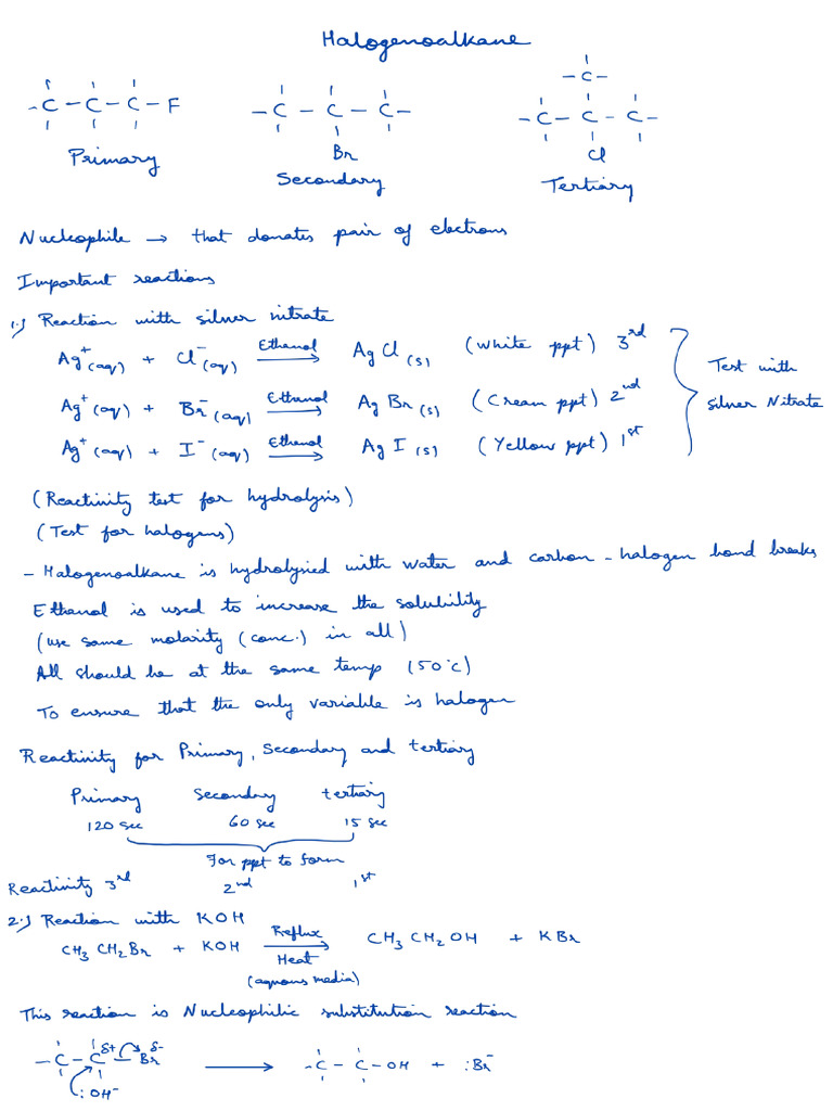 Halogenoalkanes - Reactions and Mechanisms - Hand Notes | PDF