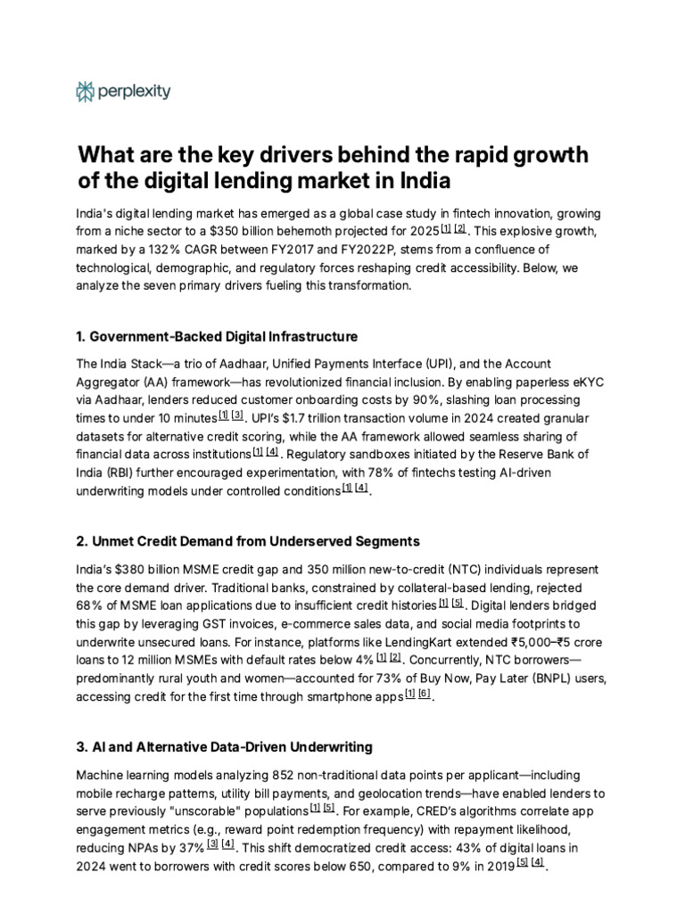 Key Drivers Behind The Rapid Growth of India's Dig | PDF | Loans | Credit