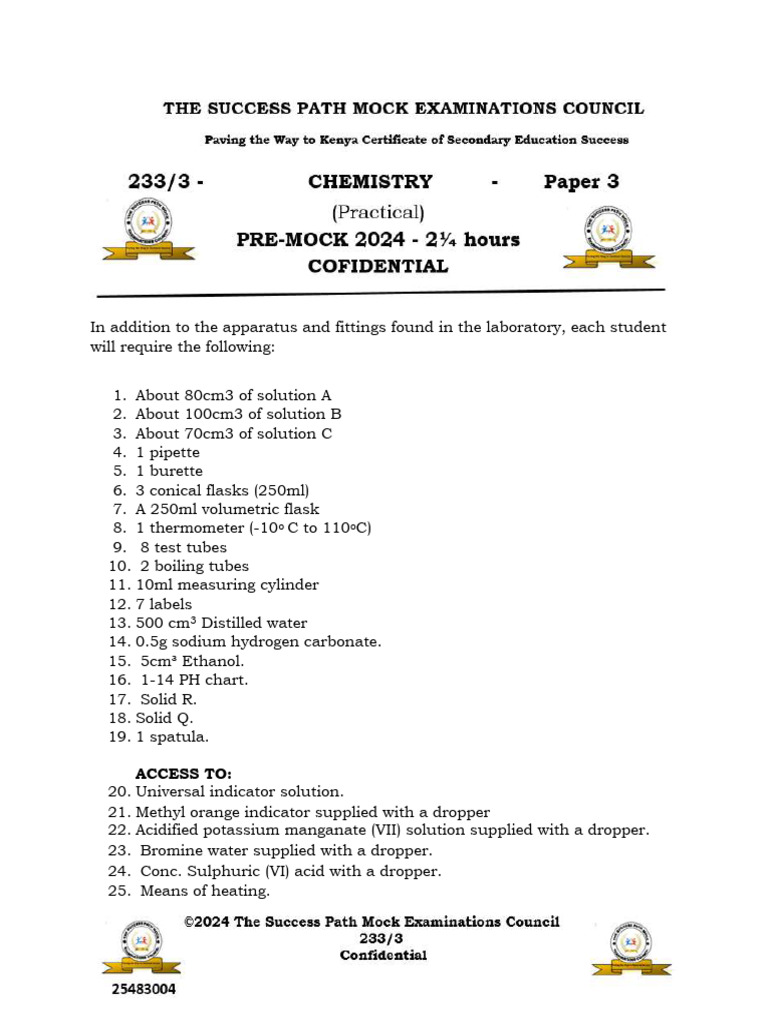 Chem PP3 Confidental Pre-Mock Revised | PDF | Ammonia | Acid