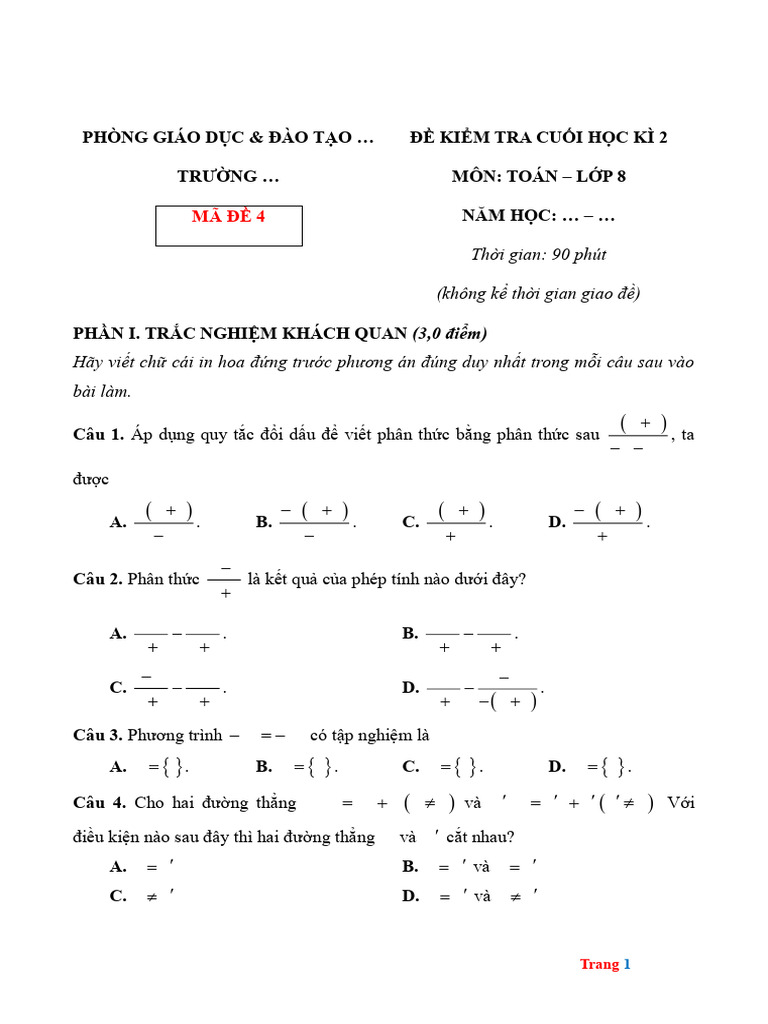Lớp 8 Đề Thi HK2 | PDF