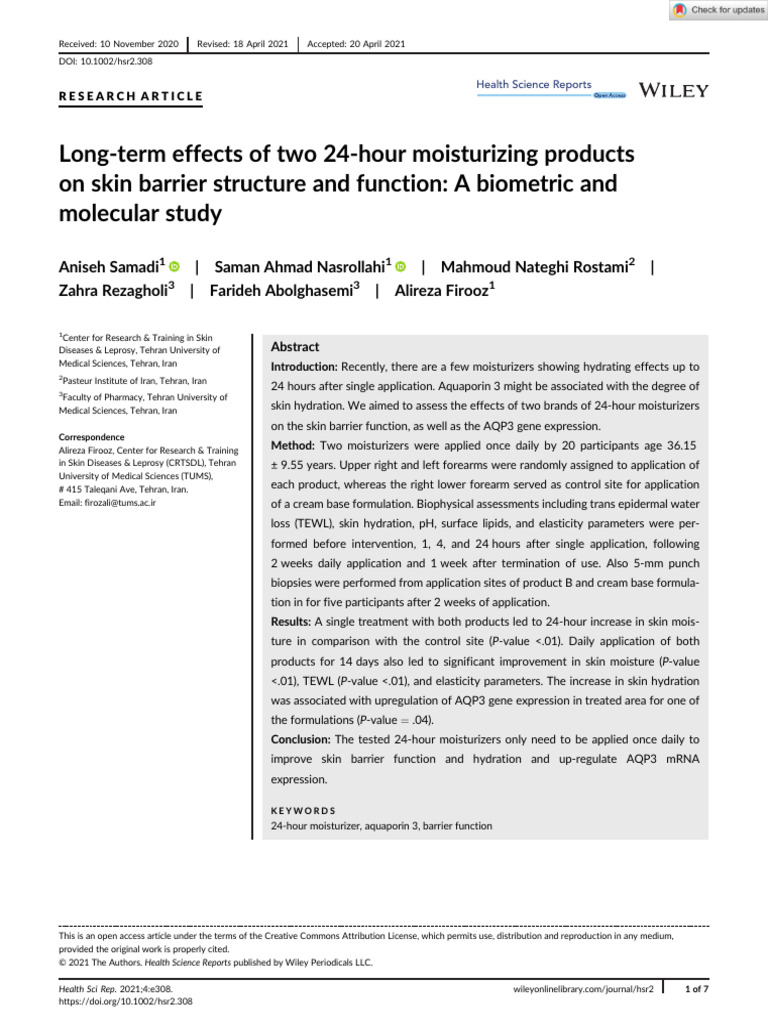 Long Term Effects of Two 24 Hour Moisturizing Products On Skin Barrier ...