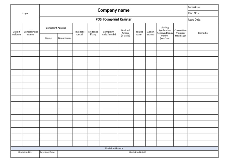 POSH Complaint Register Template | PDF