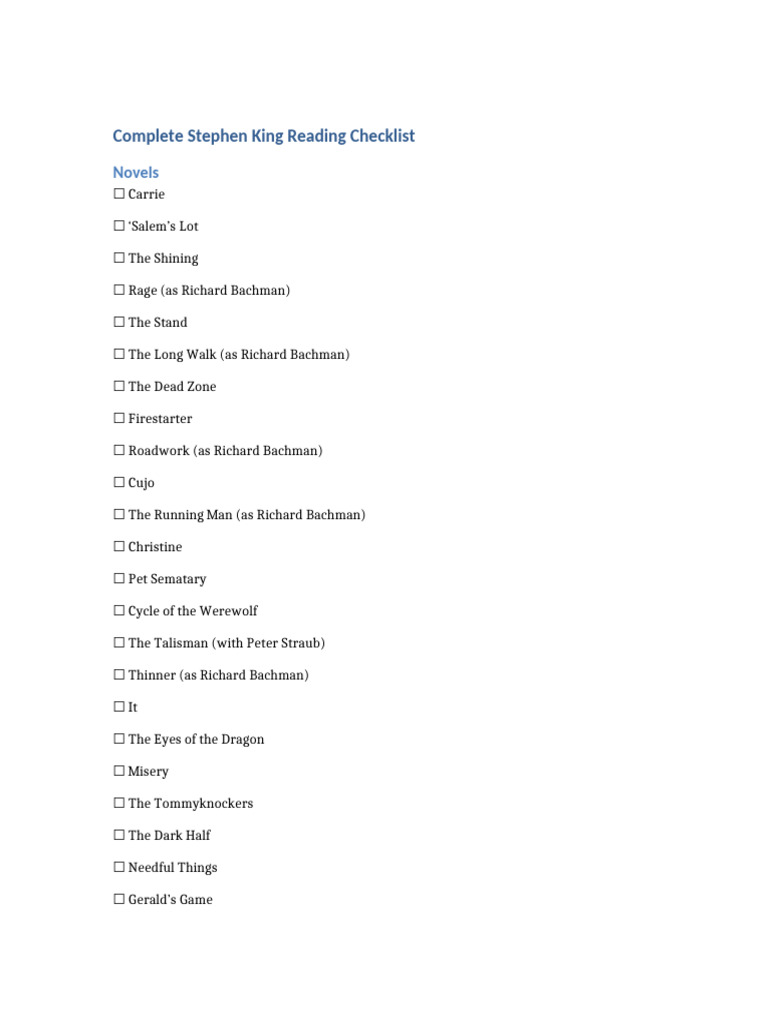 Complete Stephen King Checklist | PDF