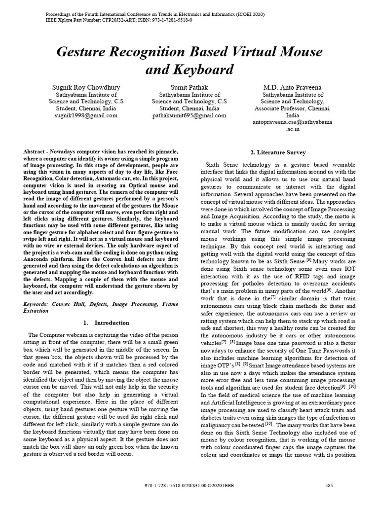 Gesture Recognition Based Virtual Mouse | PDF | Computer Keyboard | Cursor (User Interface)