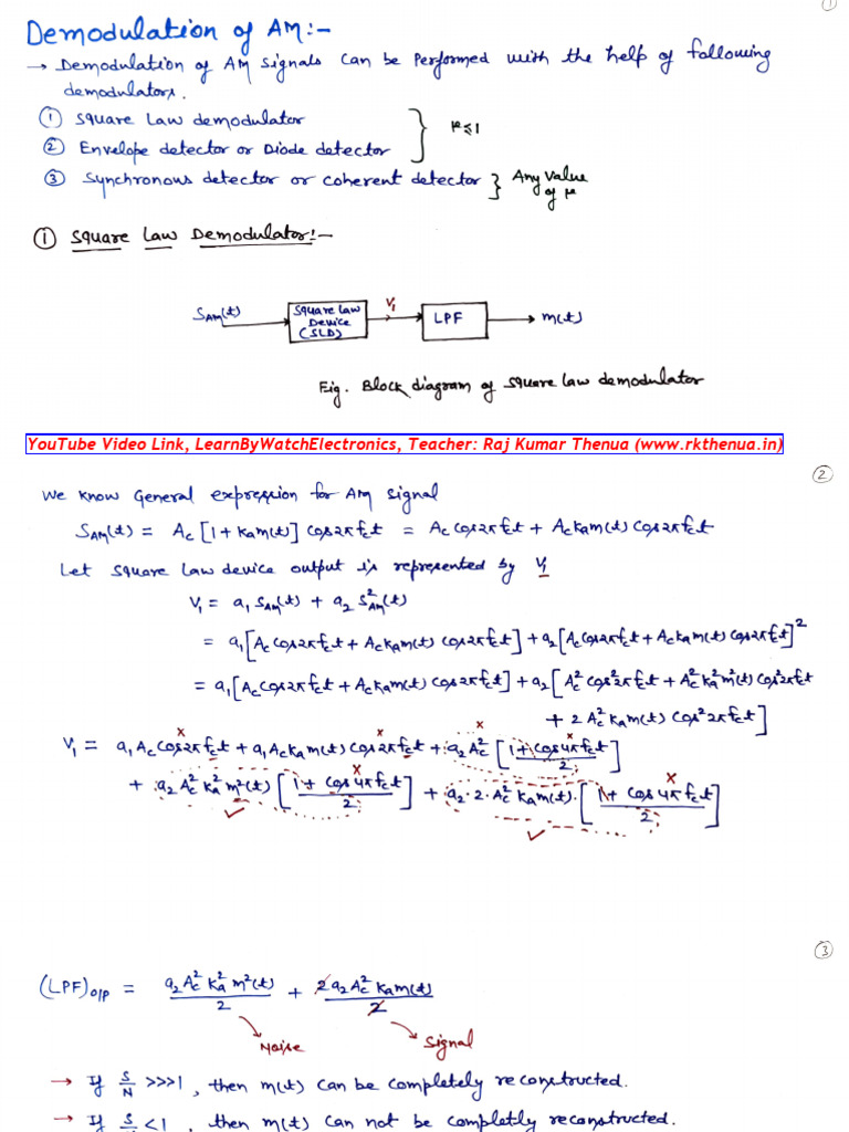 17 Demodulation of AM - Square Law Demodulator | PDF | Receiver (Radio)