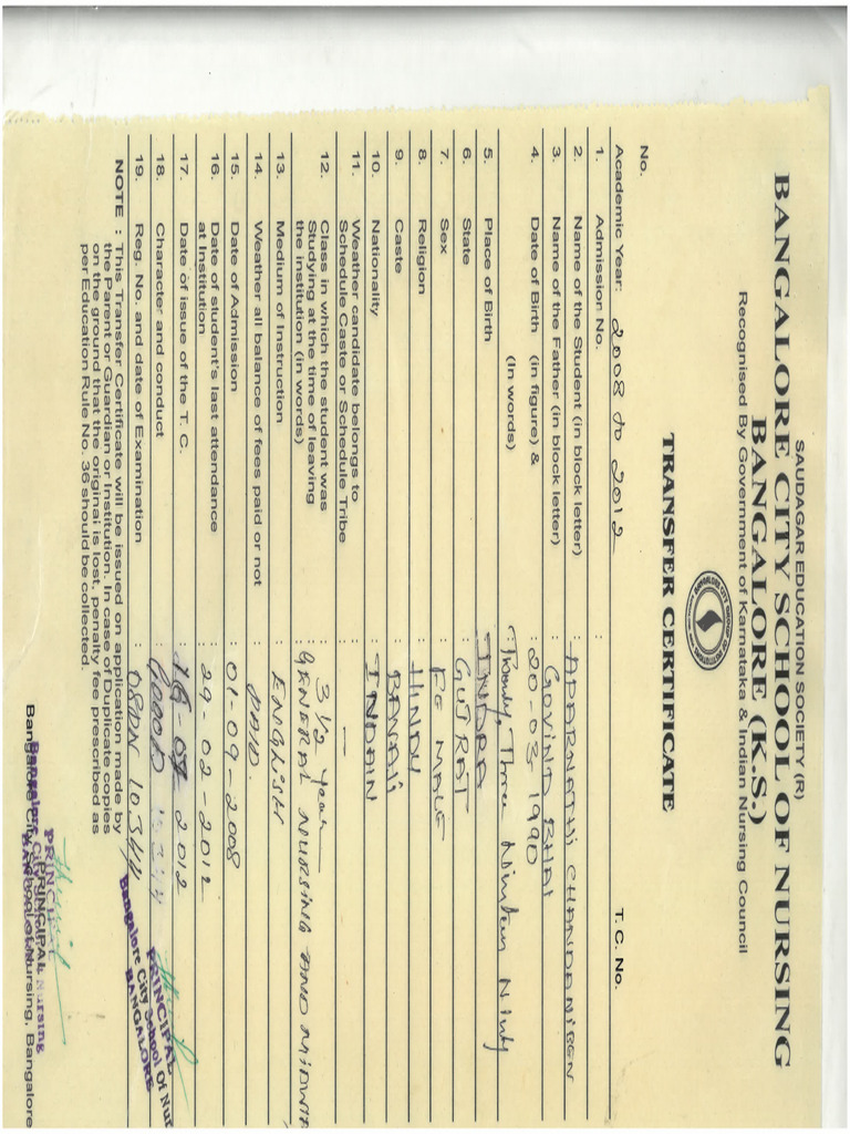 Transfer Certificate | PDF