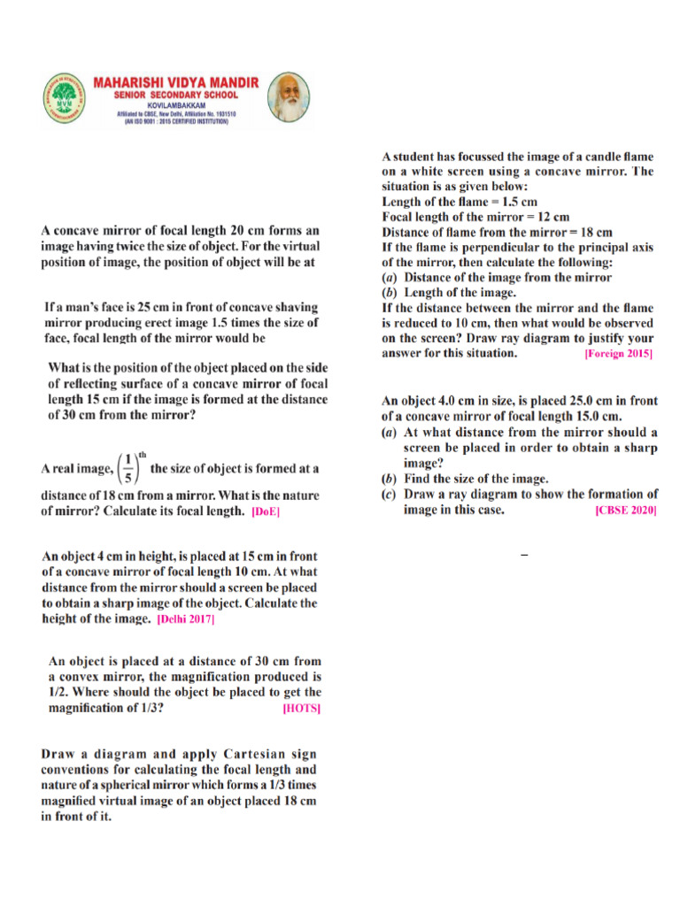 Physics - Worksheet 2 - Reflection of Light | PDF | Mirror | Optics