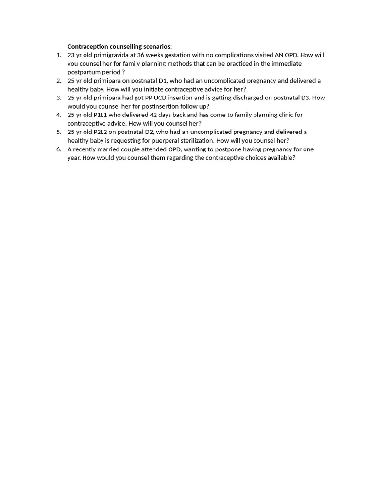 Counselling Scenarios - Contraceptive Methods | PDF