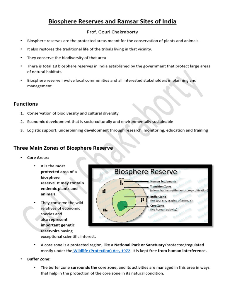 Biosphere Reserves and Ramsar Sites in India | PDF | Conservation ...