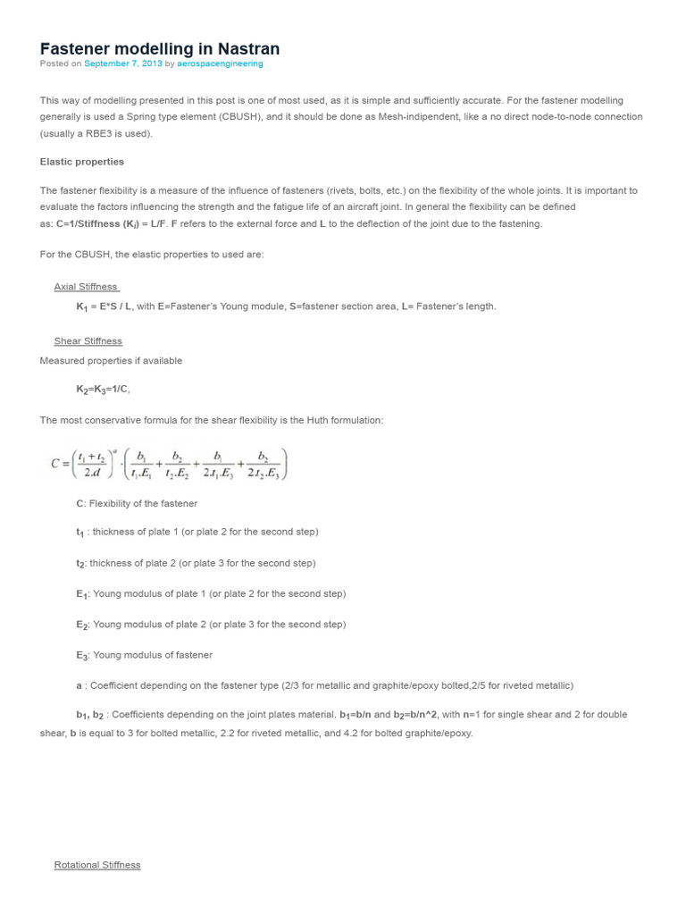 Huth Equation and Fastener Modelling in Nastran | PDF | Stiffness ...