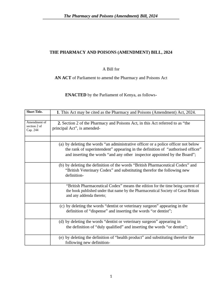 Pharmacy and Poisons Board (Amendment) Bill 2024 | PDF ...