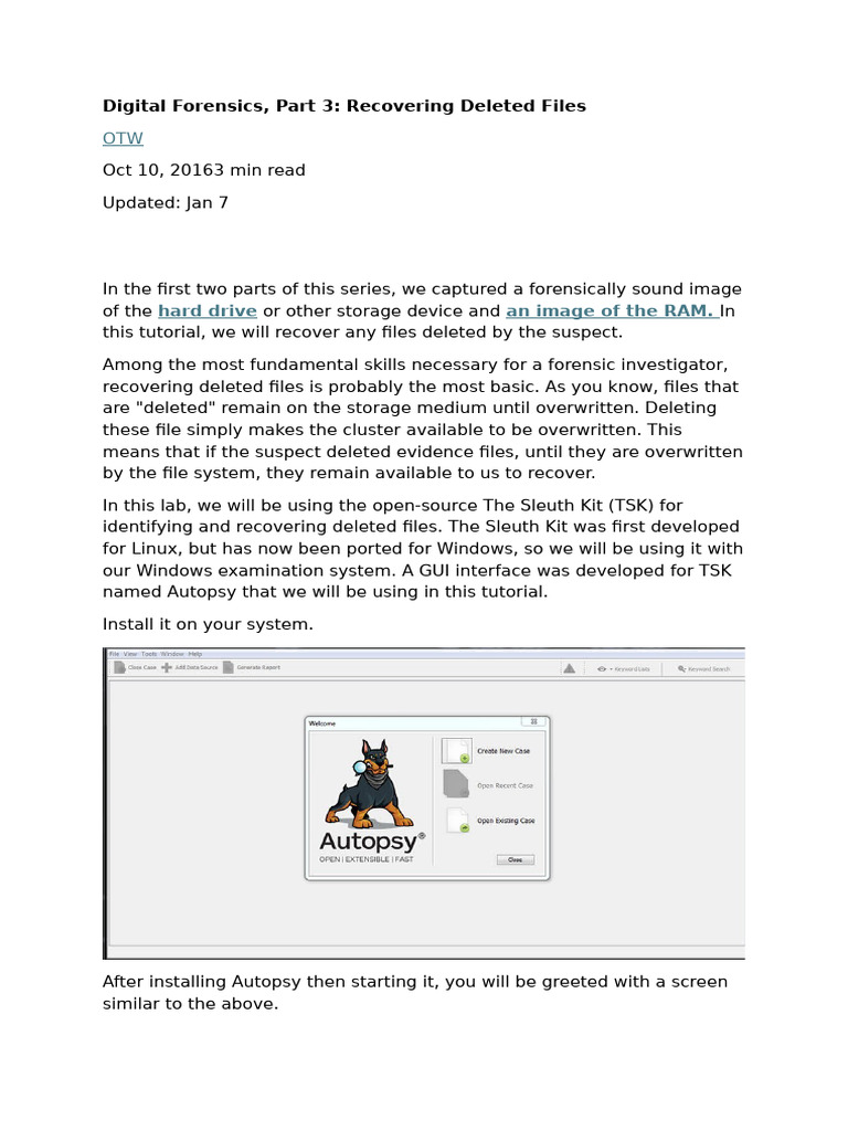 Autopsy: Recovering Deleted Files Guide | PDF | Computer File | File Format
