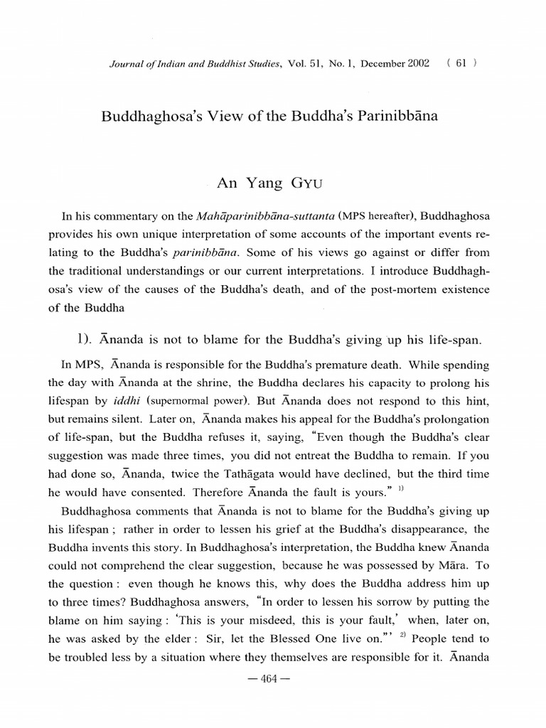 Buddhaghosa's view of the Buddha's Parinibbana | PDF | Indian ...