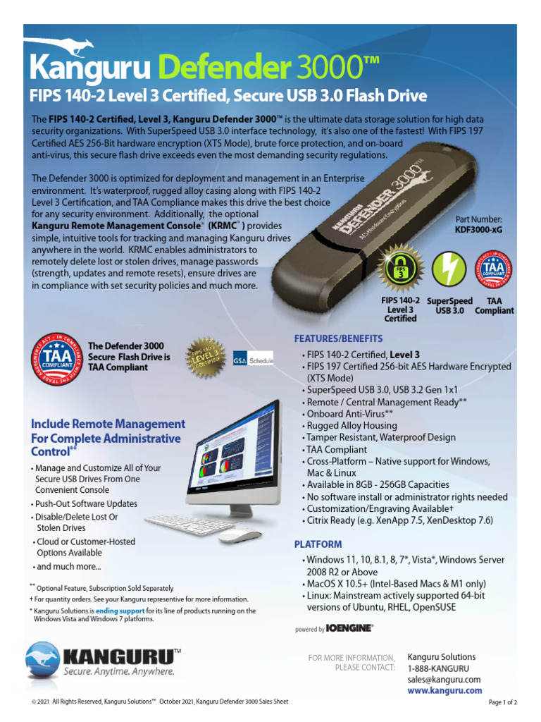 Kanguru Defender 3000 SIS | PDF | Usb | Usb Flash Drive