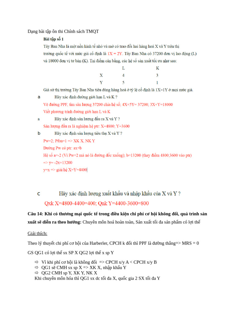Dạng bài tập ôn thi Chính sách TMQT | PDF