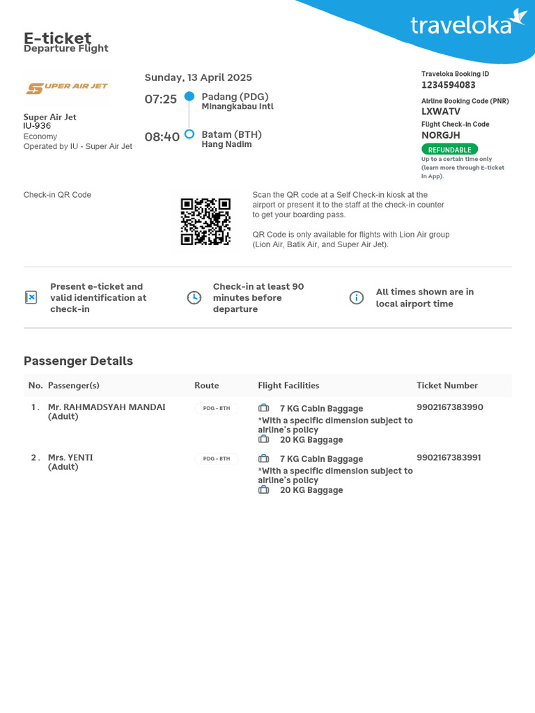 FLIGHT#1-Yanuar Pranyata-PDG-NORGJH-BTH-FLIGHT - ORIGINATING | PDF | Airlines | Aviation