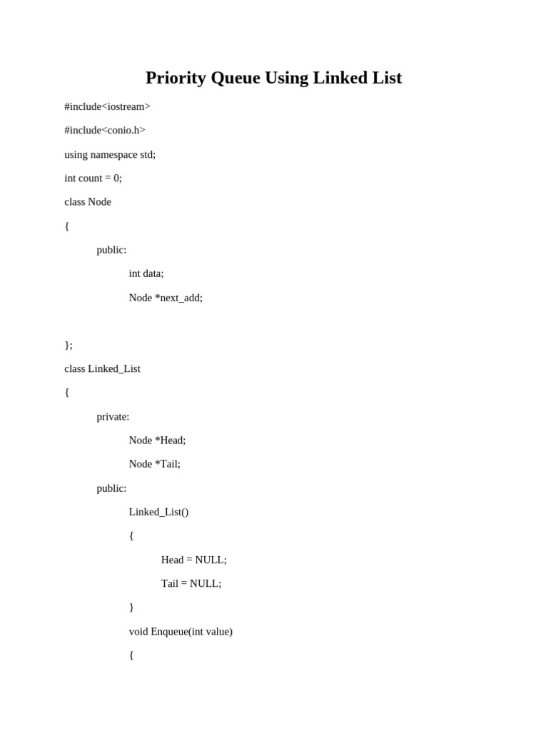 Priority Queue Using Linked List | PDF | Queue (Abstract Data Type) | Computer Programming