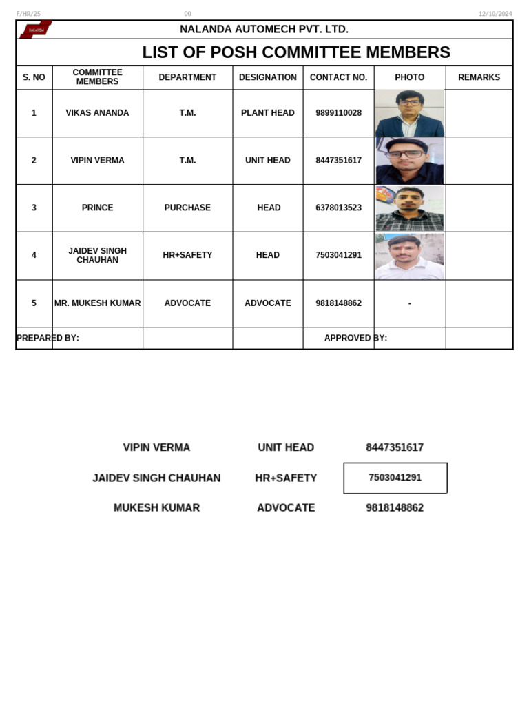 Posh & Safety Committee Format | PDF