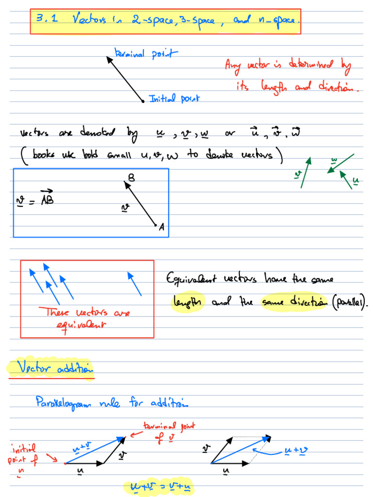 Math140 - 3.1 Vectors in 2-Space, 3-Space, and N-Space 2 | PDF