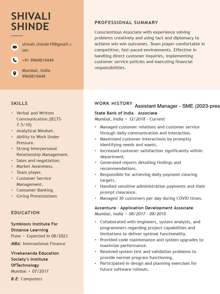Shiva Li Shinde Commercial Banker Resume | PDF | Multilingualism | Human Communication