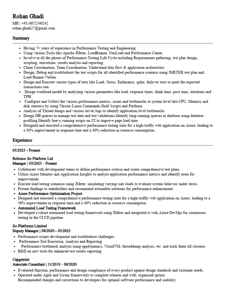 Performance Testing Resume 2k24oct | PDF | Systems Engineering ...