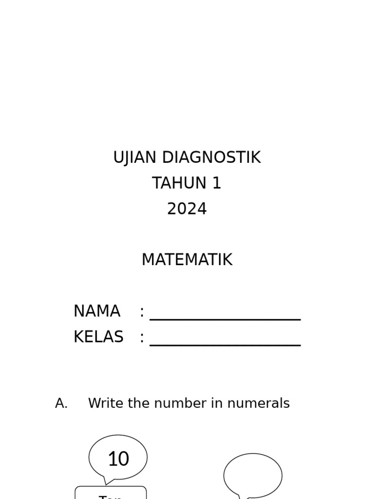 UJIAN DIAGNOSTIK Math Tahun 1 | PDF